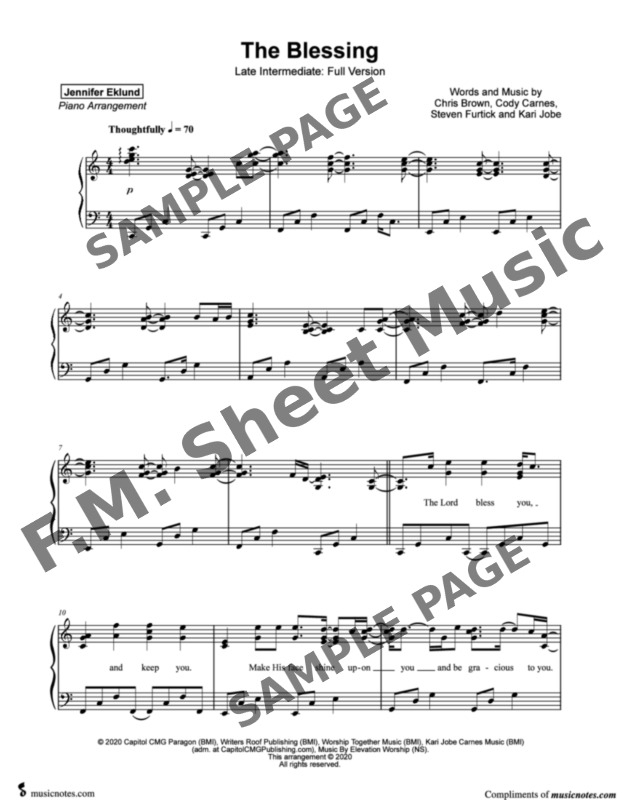 The Blessing Late Intermediate Piano By Kari Jobe Cody Carnes